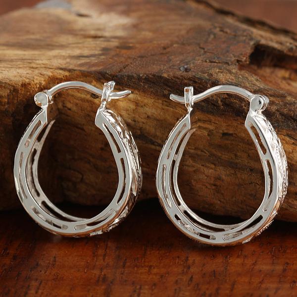 Sterling Silver See Through Hawaiian Scroll Round Hinged Back Earrings ...